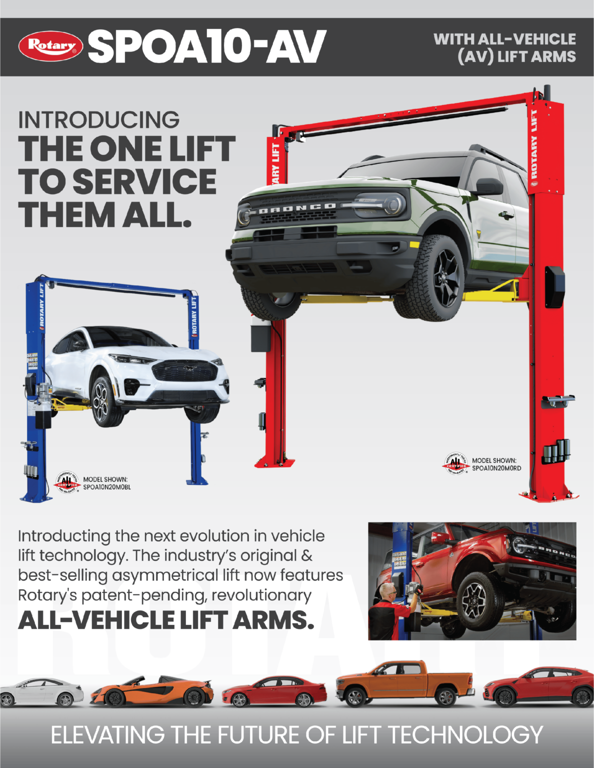 Rotary SPOA10 Lift with All-Vehicle Arms for EV | Edwards & Sons