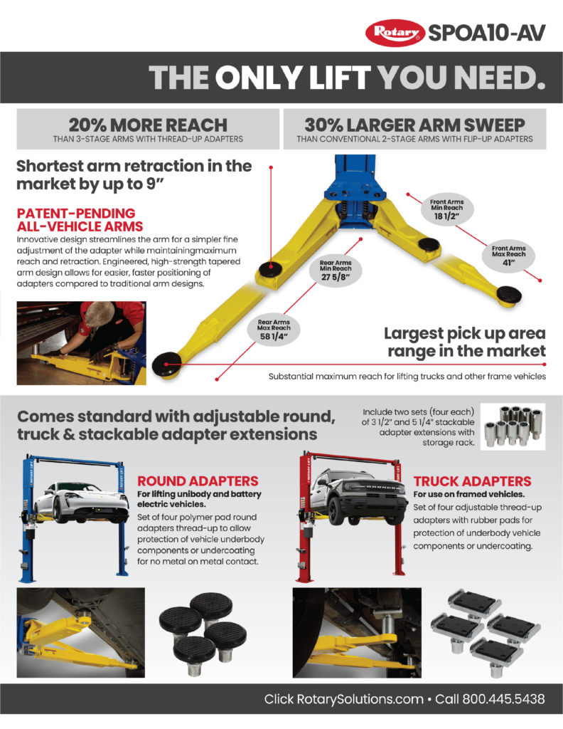 Rotary SPOA10 Lift with All-Vehicle Arms for EV | Edwards & Sons
